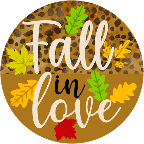 Fall In Love Metal Sublimated Round Wreath Sign - Handcrafted Autumn D ...